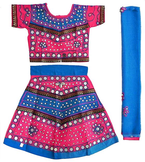 Magenta with Blue Lehenga Choli and Blue Chunni with Bead and Sequin Work
