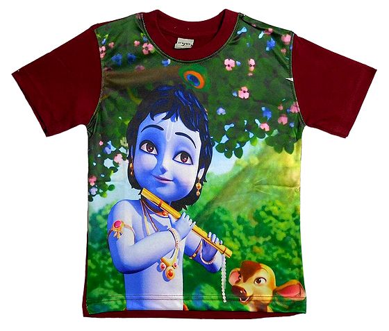 Printed Krishna on Blue T-Shirt for Young Boy
