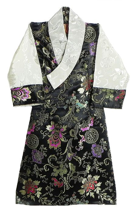Black Brocade Silk Sikkimese Dress for 1 To 2 Years of Age