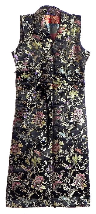 Black Brocade Silk Sikkimese Dress for 3 To 4 Years of Age