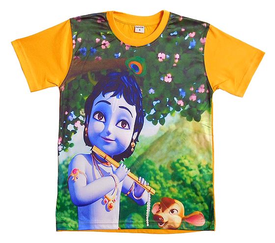 Printed Krishna on Yellow T-Shirt for Young Boy