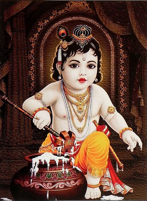 Bal Gopal with a Pot of Butter and Butter Churner