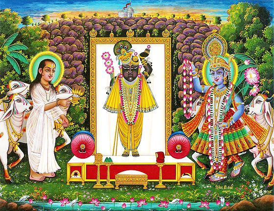 Krishna and Sudama with Srinathji - Poster - 11 x 9 inches - Unframed