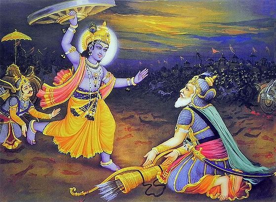 Krishna Lifts Chariot Wheel to Kill Bhishma