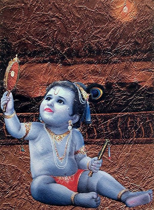 Young Krishna Trying to Capture the Moon in Mirror