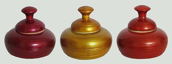 Three Wooden Kumkum Containers