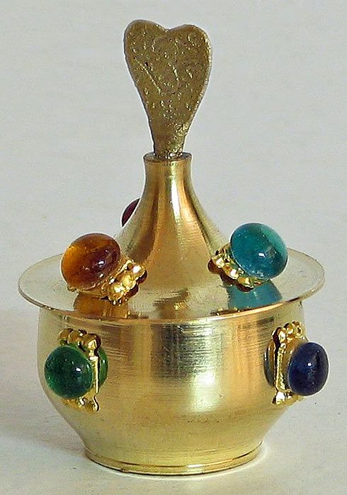 Stone Studded Brass Kumkum Container