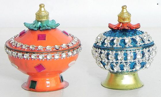 Set of Two Decorative Kumkum Conatainers