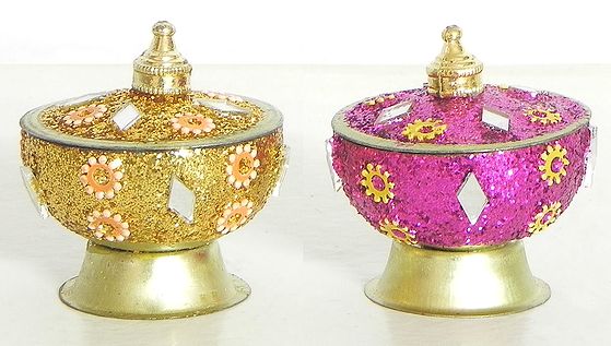 Set of Two Decorative Kumkum Conatainers