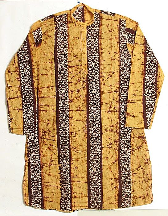 Yellow and Chocolate Full Sleeve Batik Long Kurta