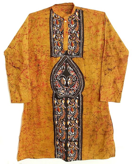 Yellow Batik Kurta with Front Design