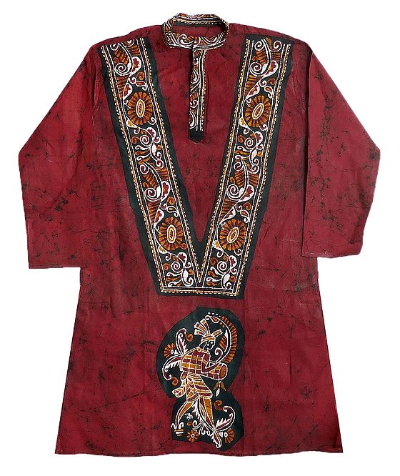 Dark Red with Black Batik Kurta