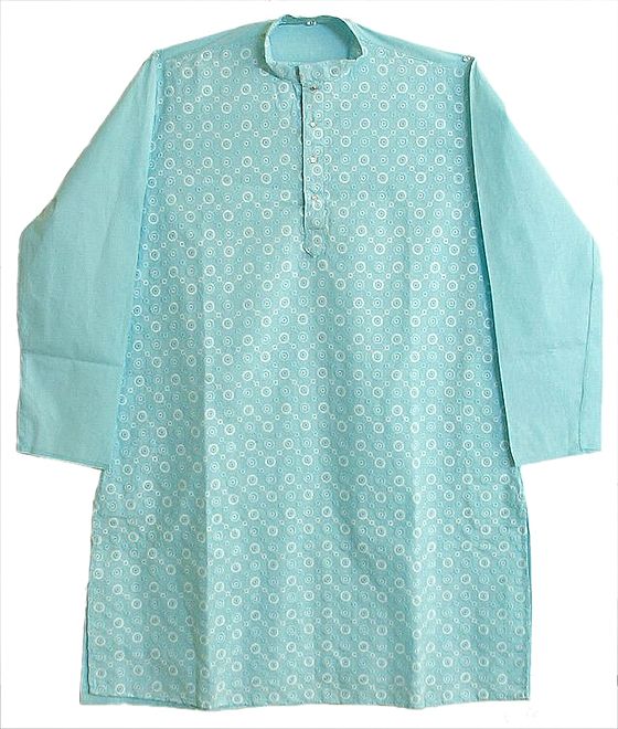 Light Cyan Embroidered Full Sleeve Long Kurta