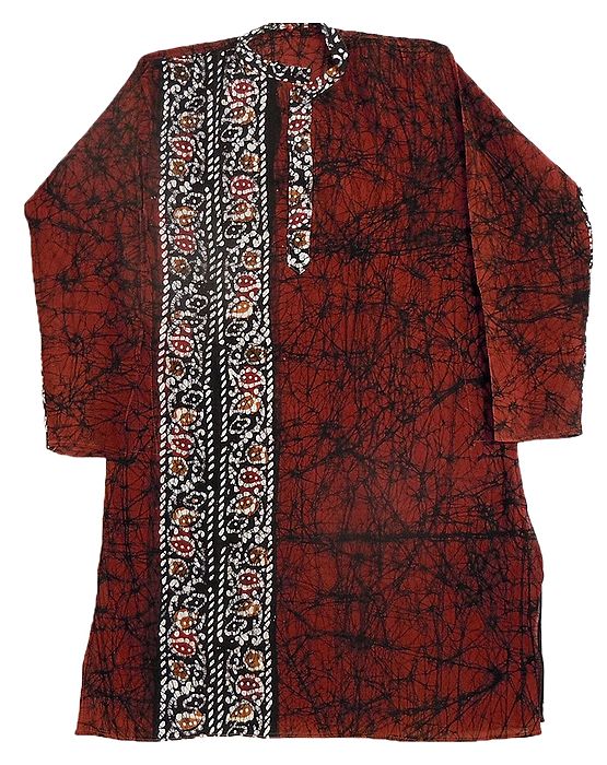 Batik Print on Red Cotton Kurta