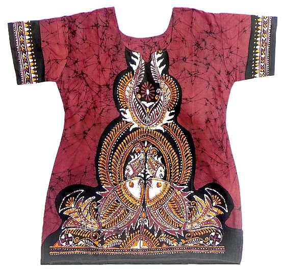 Red and Black Batik Painted Kurta