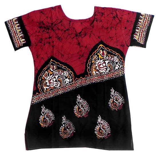 Red and Black Batik Painted Kurta