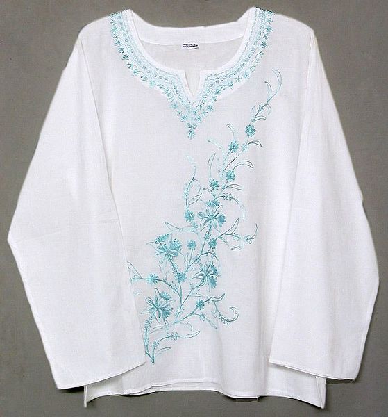 Embroidered White Short Kurti