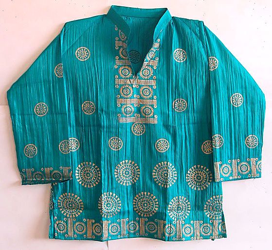 Hand Painted Cyan Short Kurta