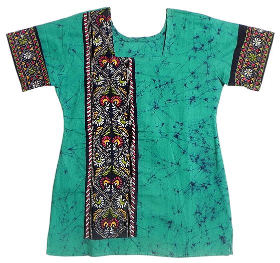 Batik Paint Kurta with Kantha Embroidery