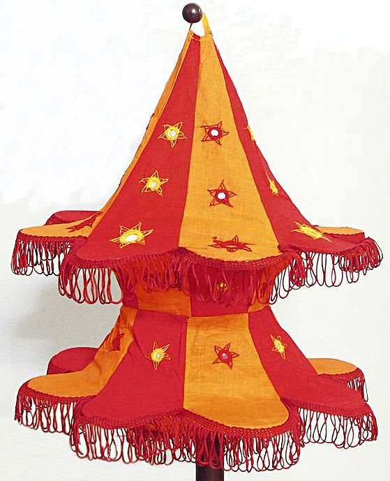 Appliqued and Mirrorwork Foldable Hanging Pagoda Shaped Lamp Shade