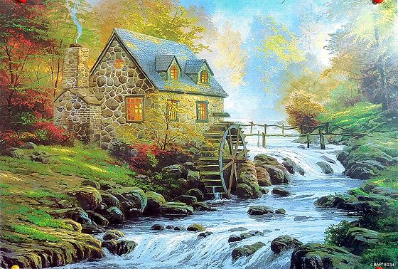 Beautiful House Near a Stream - Poster
