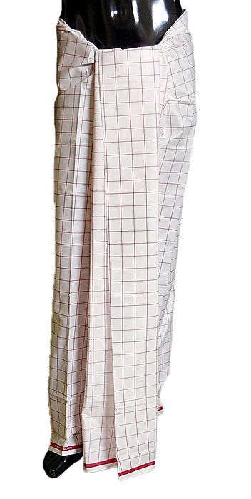Red Check on White Cotton Lungi