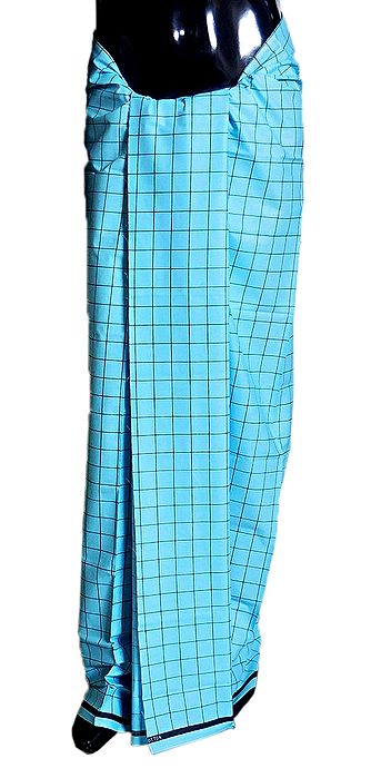 Black Check on Blue Cotton Lungi