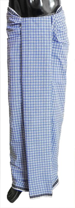 White and Blue Check Cotton Lungi