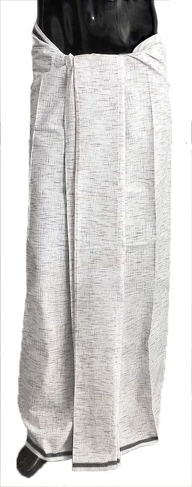 Printed White Cotton Lungi with Black Border