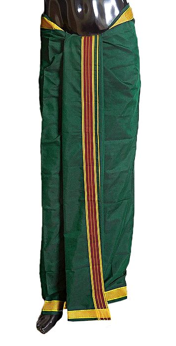 Green Cotton Lungi with Yellow Border