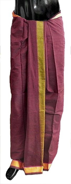 Maroon Cotton Lungi with Yellow Border