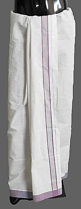 White Cotton Lungi with Mauve Border