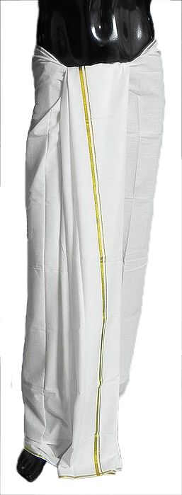 White Cotton Lungi with Golden Border
