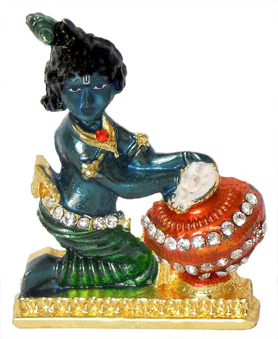 Stone Studded Bal Gopal Metal Statue - 2 x 1.5 inches