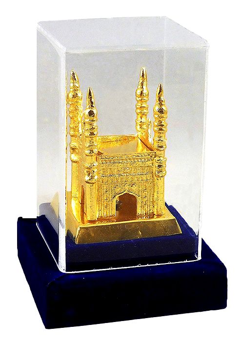 Golden White Metal Charminar - Encased in Acrylic
