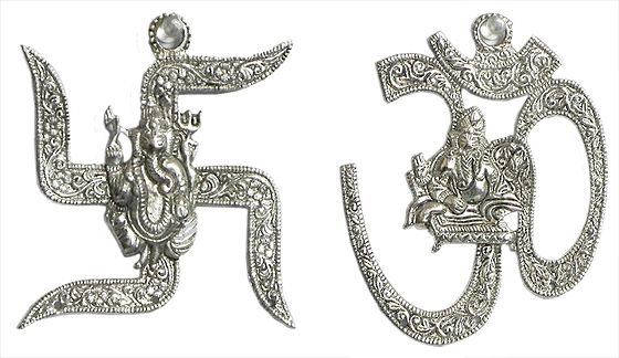 Swastika (Auspicious Hindu Symbol) and Om with Ganesha - Wall Hanging