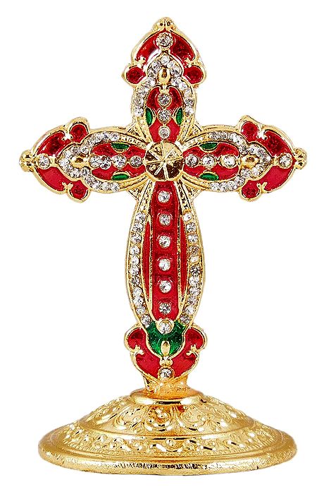 Stone Studded Metal Cross