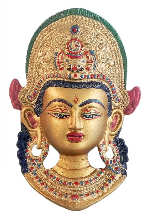 Golden Tara Face - Metal Statue - 7.5 x 5 x 2 inches