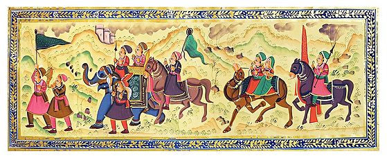 Rajput Procession - Miniature Painting on Silk