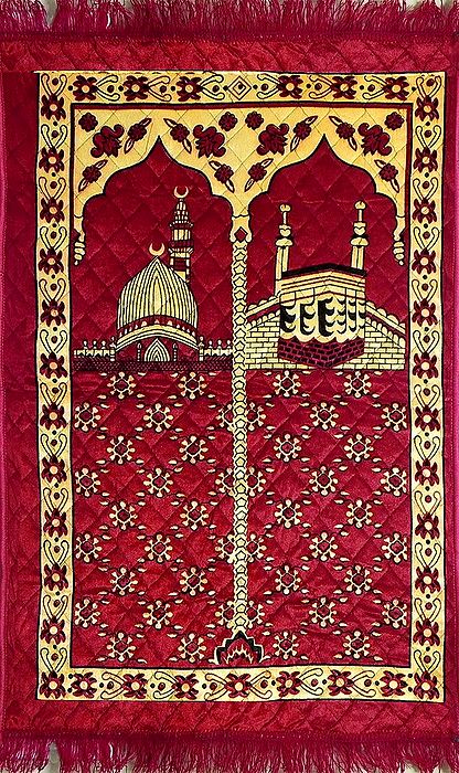 Red Velvet Islamic Namaz Mat - 47 x 27.5 inches