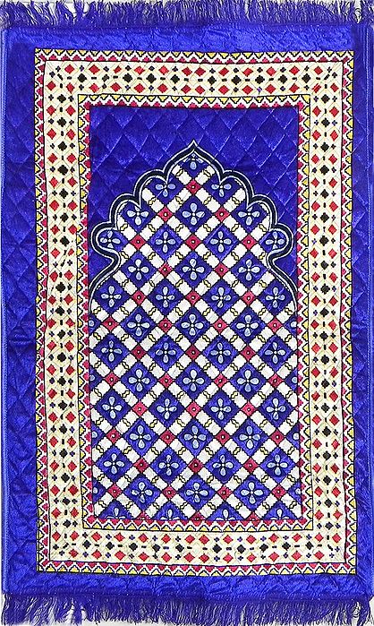 Blue Velvet Islamic Namaz Mat - 46 x 28 inches