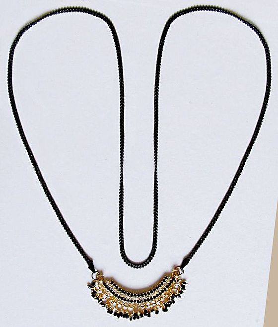 Black Chain Mangalsutra with Black and White Stone Studded Pendant