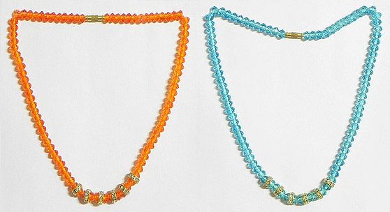 Saffron and Cyan Blue Crystal Bead Necklace