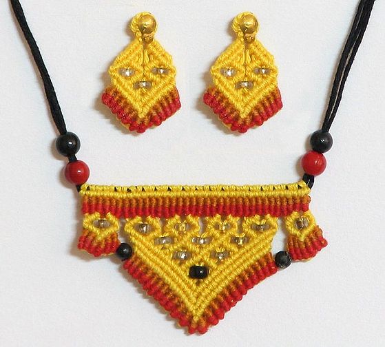 Yellow Thread Necklace and Earrings