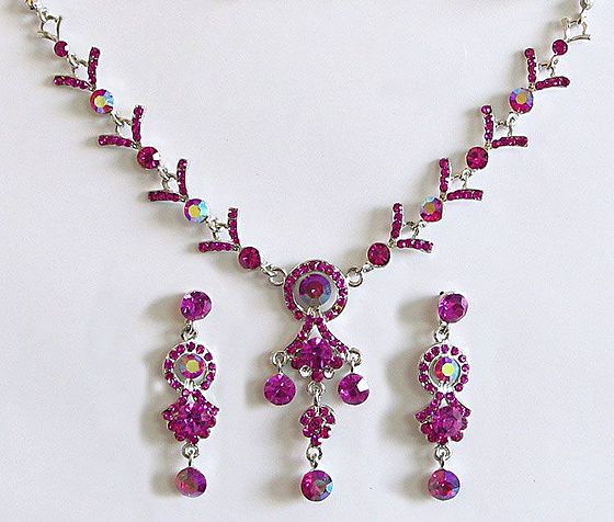 Magenta Stone Studded Necklace and Earrings