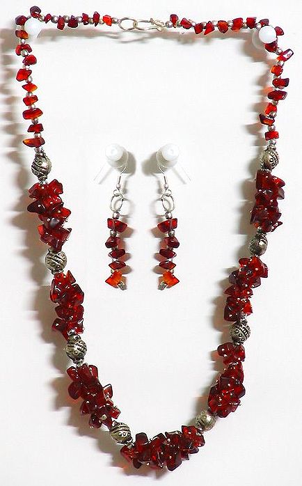 Maroon Stone Necklace and Earrings