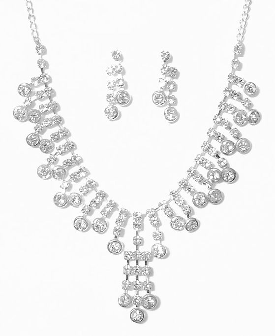 White Stone Studded Party Necklace with Earrings