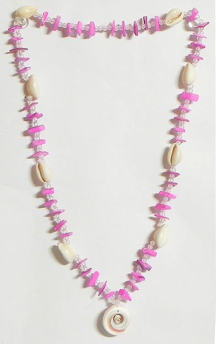 Painted Shell Necklace in Pink with White Cowrie