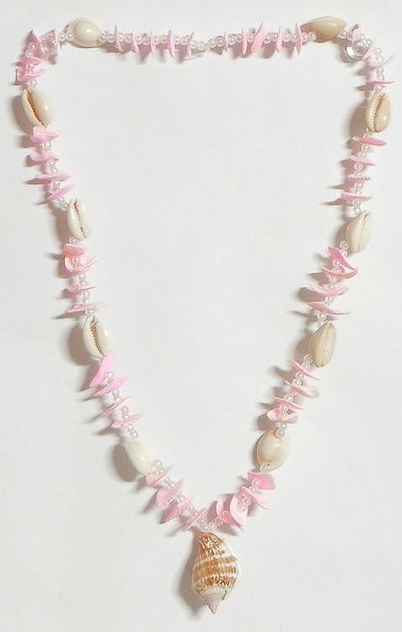 Painted Shell Necklace in Light Pink with White Cowrie - 24 in.