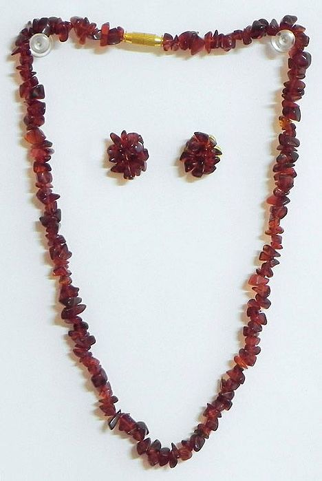 Dark Rust Stone Bead Necklace and Earrings
